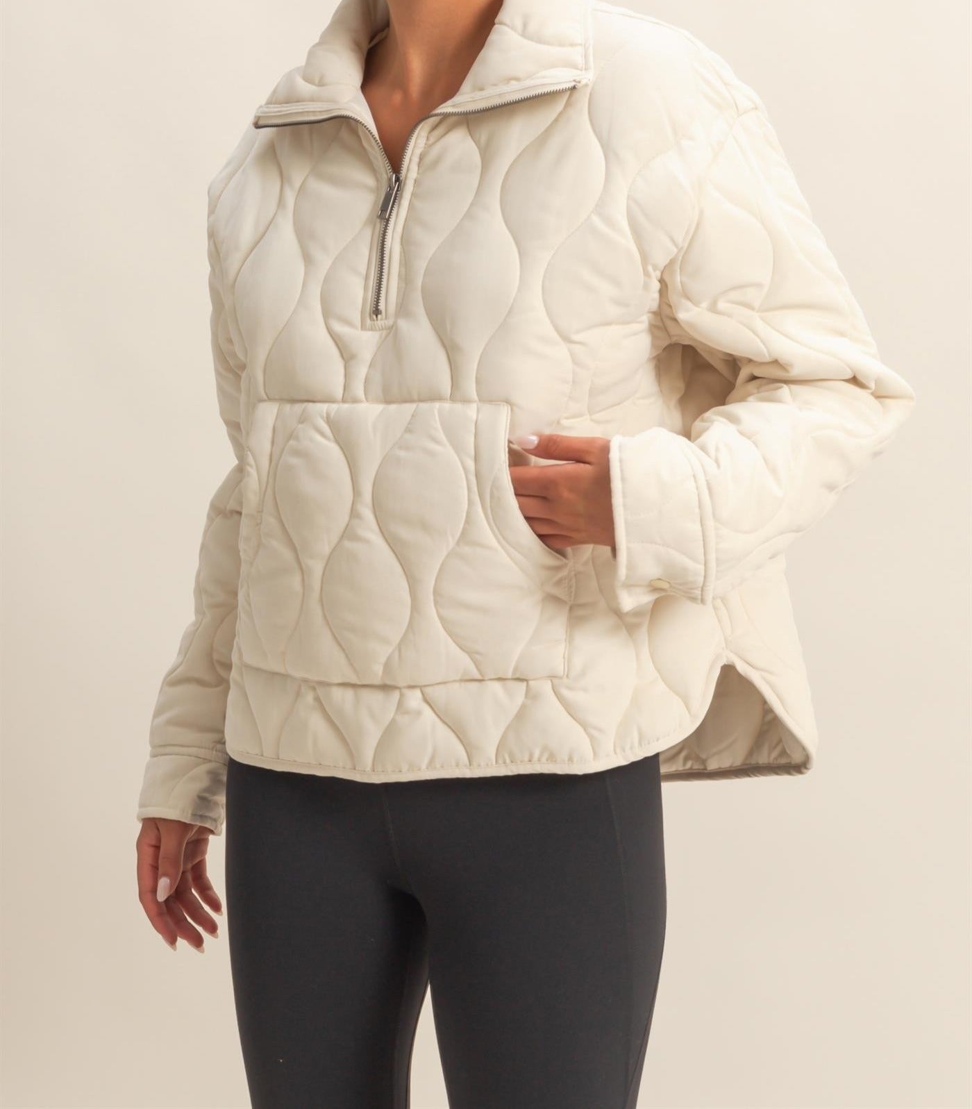 Sep11 Cream Quilted Half Zip High Neck Pullover – Cactus Joys